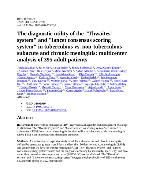 Pdf The Diagnostic Utility Of The Thwaites System And Lancet