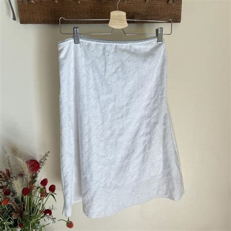 Vintage White Eyelet Midi Skirt With Blue Detail Depop