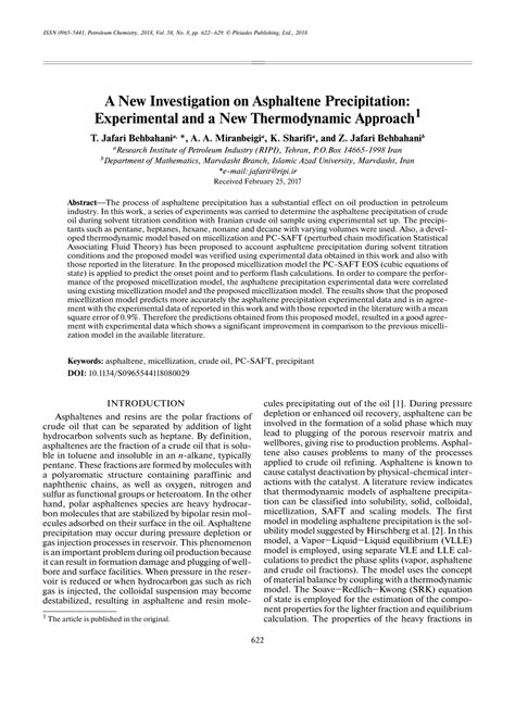 Pdf A New Investigation On Asphaltene Precipitation Experimental And A New Thermodynamic Approach