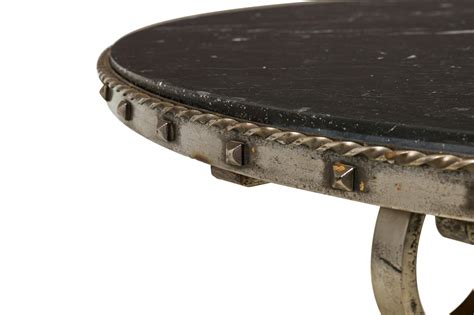 French Art Deco Iron And Black Marble Circular Scoll Form Center Table