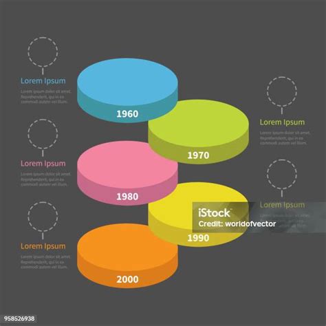 5 단계 수직 타임 라인 라운드 다채로운 무대 연단 세그먼트 Infographic 빈 대시 선 동그라미와 텍스트 템플릿입니다