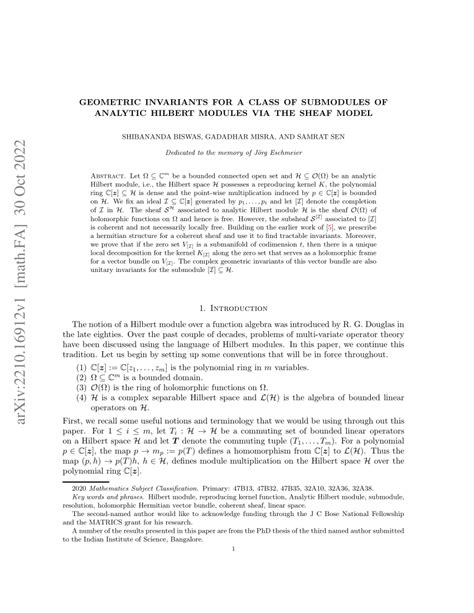 Pdf Geometric Invariants For A Class Of Submodules Of Analytic