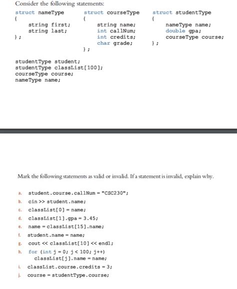 Solved Consider the following statements: struct nameType | Chegg.com