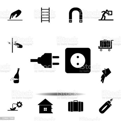 전기 플러그 아이콘 Ui 및 Ux 웹 사이트 또는 모바일 응용 프로그램에 대해 설정 된 범용 아이콘의 간단한 글리프 플랫 벡터 요소 0명에 대한 스톡 벡터 아트 및 기타