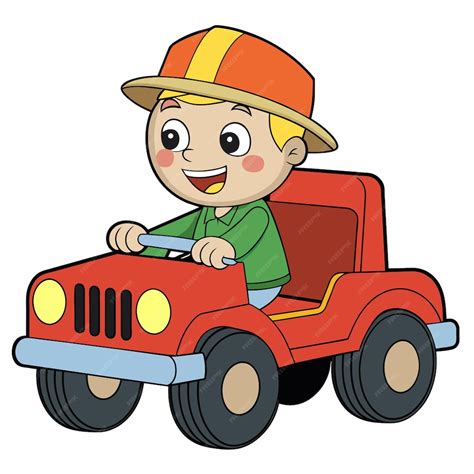 A Cartoon Boy In A Red Car With A Hat On And A Hat That Says Quot