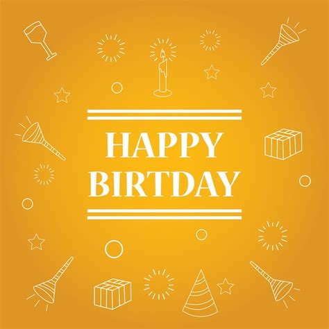 노란색 배경에 생일 축하 아이콘 줄입니다 프리미엄 벡터