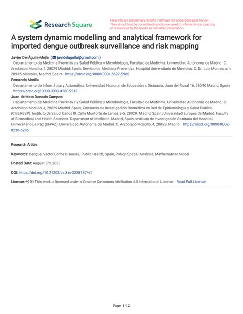 Pdf A System Dynamic Modelling And Analytical Framework For Imported Dengue Outbreak