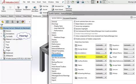 Missing Cut List Folder In Solidworks Featuremanager Design Tree Goengineer