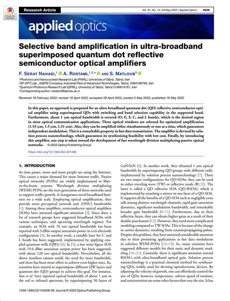 Pdf Selective Band Amplification In Ultra Broadband Superimposed Quantum Dot Reflective