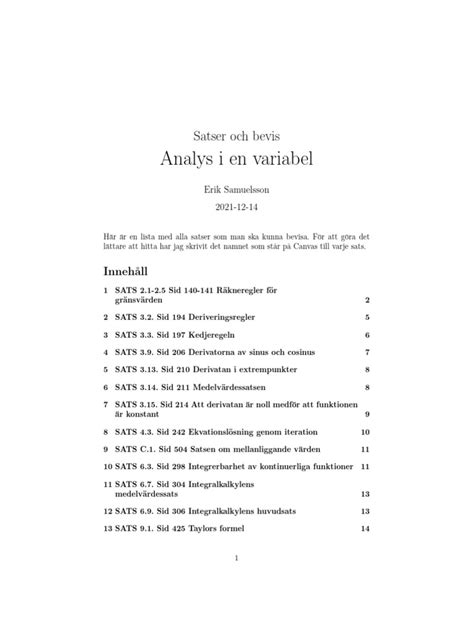 Satser Och Bevis Analys I En Variabel Pdf