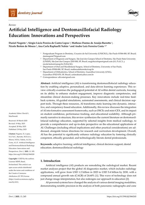 Pdf Artificial Intelligence And Dentomaxillofacial Radiology Education Innovations And