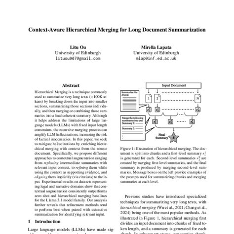 Context Aware Hierarchical Merging For Long Document Summarization Acl Anthology