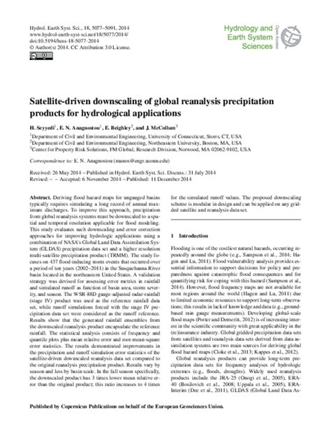 Pdf Satellite Driven Downscaling Of Global Reanalysis Precipitation Products For Hydrological