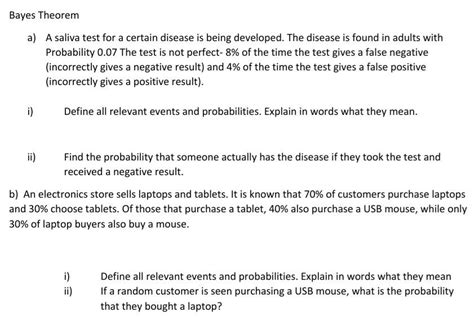Solved Bayes Theorem A A Saliva Test For A Certain Disease