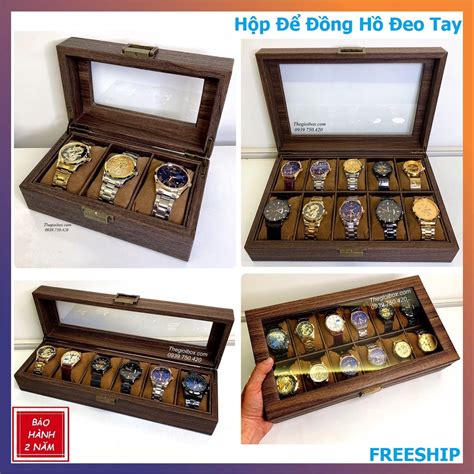 Hộp Để Đồng Hồ Đeo Tay Ngăn Ngăn Ngăn Ngăn Vỏ Da PU Màu Vân Gỗ MixASale