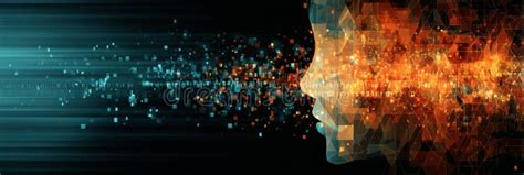 silhouette of an ai face composed of glowing triangles and binary code