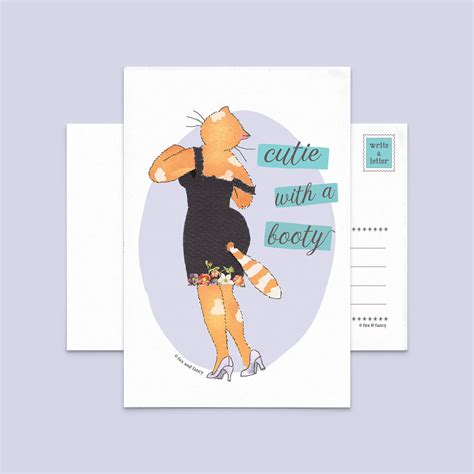 Cutie With A Booty Foxy Feline Postcard No 4 Cat Lady Card Body