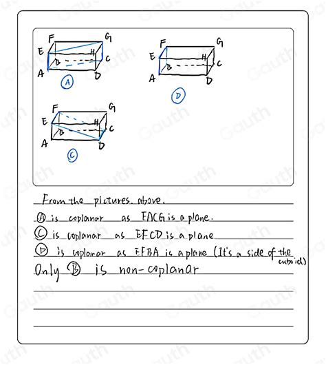 Solved Use The Rectangular Prism To Determine Which Set Of Points Are Non Coplanar A E A G