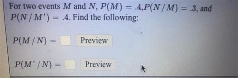 Solved For Two Events M And N P M P N M And Chegg
