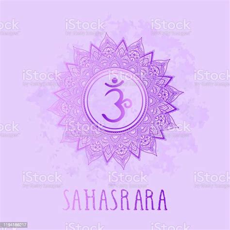 수채화 배경에 기호 차크라 Sahasrara와 벡터 그림입니다 Vajrayana Buddhism에 대한 스톡 벡터 아트 및 기타