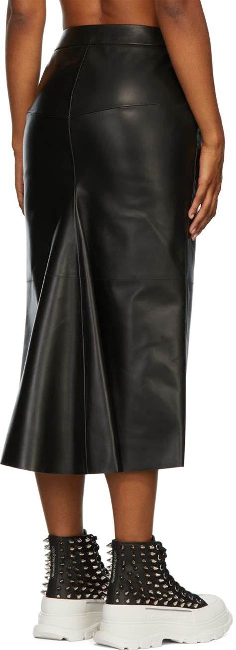 Mcqueen Black Leather Midi Skirt In 2025 Skirts Midi Skirt