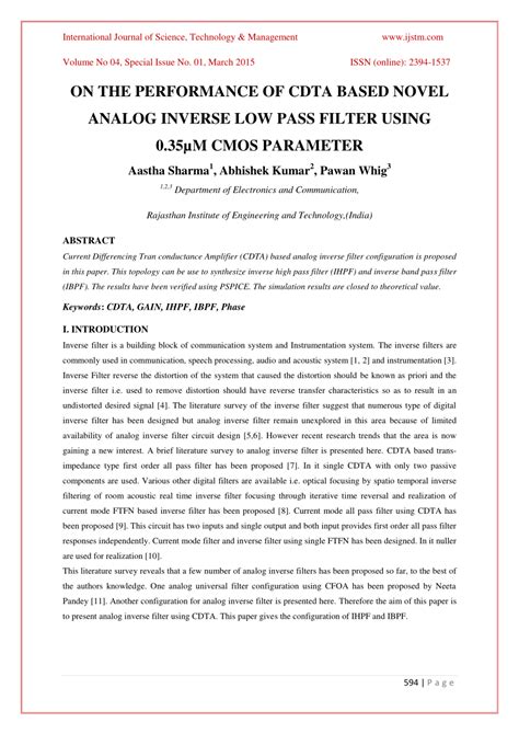 Pdf On The Performance Of Cdta Based Novel Analog Inverse Low Pass