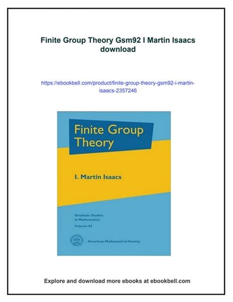 Finite Group Theory Gsm92 I Martin Isaacs Pdf
