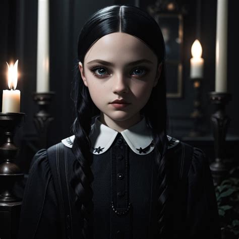 Premium Ai Image Wednesday Addams Black And White Photo