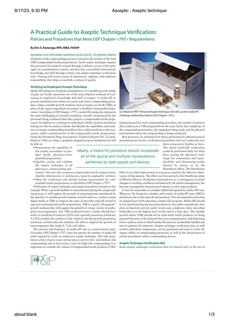 Solution Ensuring Aseptic Technique For Compounding Sterile Preparations Guidelines