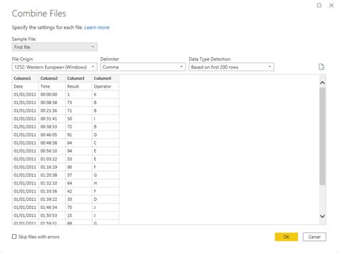 how to access and combine the files in a sharepoint folder using powerquery