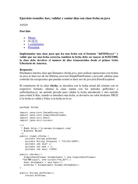 Ejercicio Fechas Pdf Java Lenguaje De Programación Modelado Científico