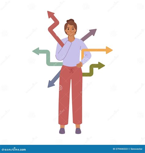 Woman Choosing From Multiple Direction Solutions Stock Vector