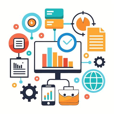 Colorful Business Data Analysis And Strategy Concept With Desktop Mobile And Briefcase Premium