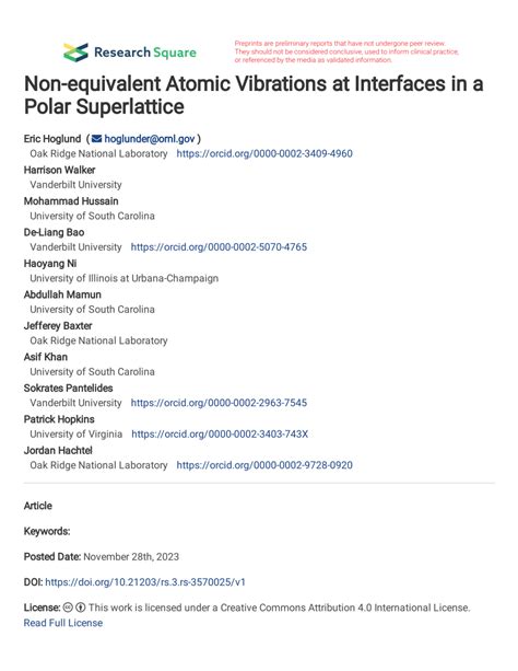Pdf Non Equivalent Atomic Vibrations At Interfaces In A Polar