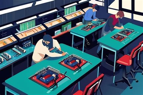 Premium Photo Students Assembling Electronic Circuits Vector Flat