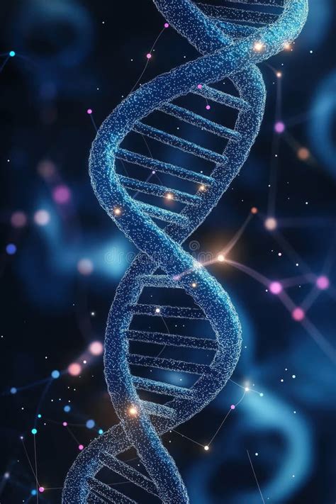 Futuristic Dna Helix Rotates On Abstract Blue Network Background Complex Molecule Structure