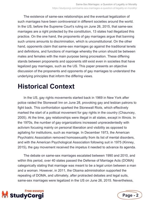 Same Sex Marriages A Question Of Legality Or Morality Free Essay Example