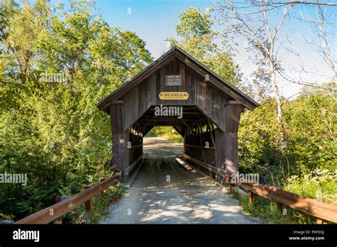 Rural Vermont Covered Bridge Called Gold Brook In Stowe Vermont Usa