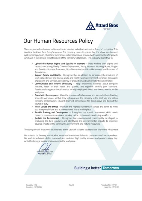Human Resources Policy Attard Bros