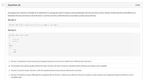 solved question 16 2 pts a programmer wants to include an if