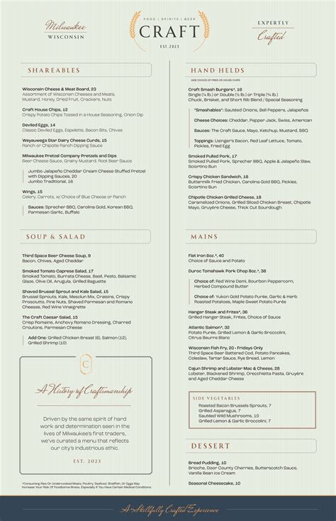 Craft Menus Trade Hotel