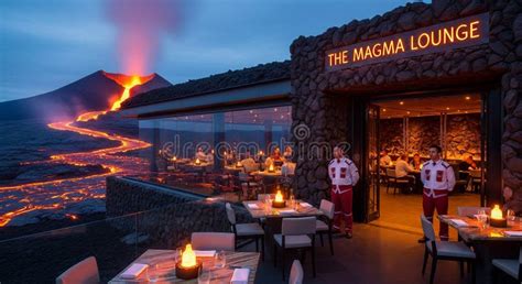 Luxurious Restaurant The Magma Lounge Overlooks An Active Volcano