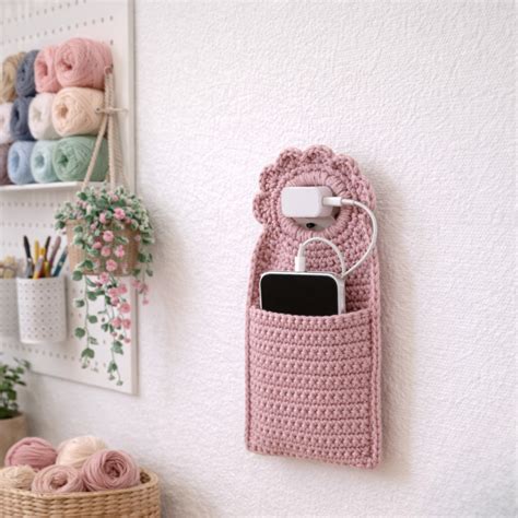 Phone Holder Heather Crochet Pattern Charging Pocket Organizer