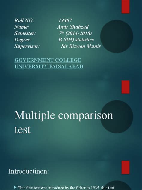 Multiple Comparison Tests 1 Pdf Students T Test Mean Squared Error