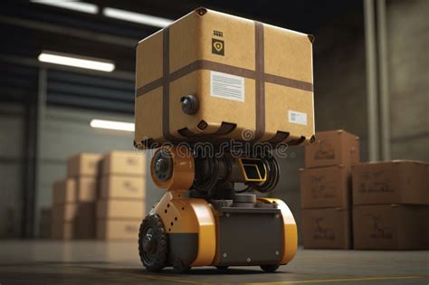 Automated Robotic Carrying Box In Warehouse Distribution Logistics Center Concept Created