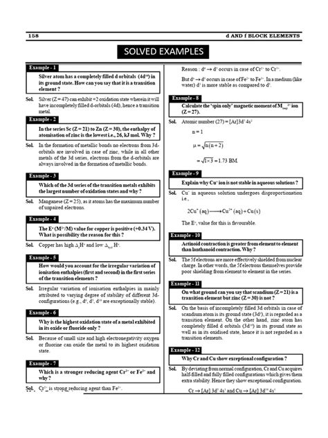D And F Block Elements Pdf Transition Metals Electron Configuration