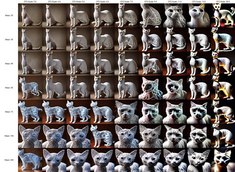 The Effect Of Cfg Scale Vs Steps For Cat Made Of Lace Dramatic