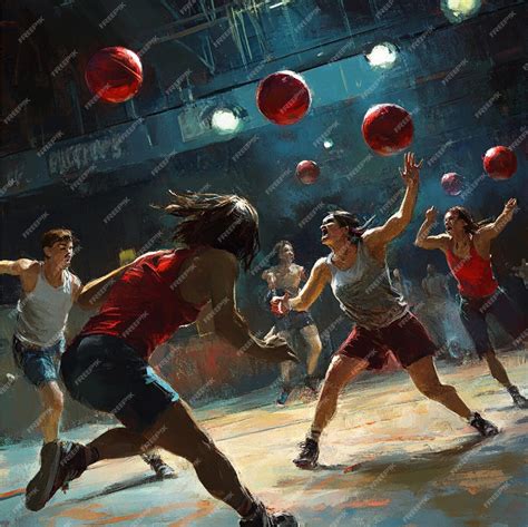 A Dodgeball Game In Progress With Players Dodging And Throwing Balls Premium Ai Generated Image