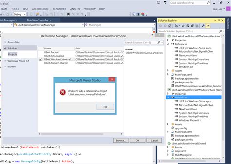 C Lost Shared Code Reference In Universal Apps Stack Overflow