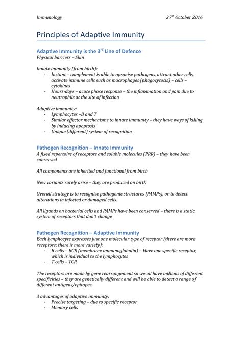 Immunology Principles Of Adaptive Immunity Immunology 27th October 2012 Principles Of Adaptive